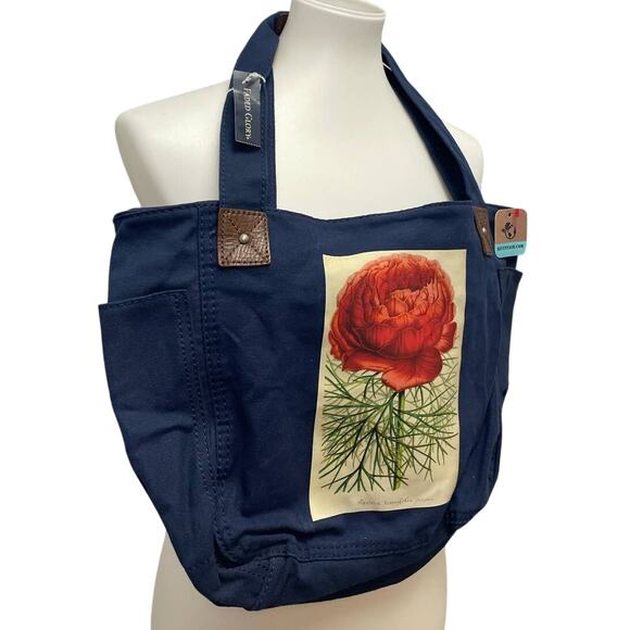 Faded Glory | Bags | Hand Printed Upcycled Red Peony Flower Navy Canvas ...